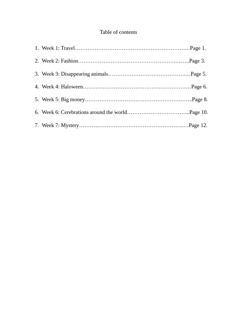 Table of Contents Reading | PDF