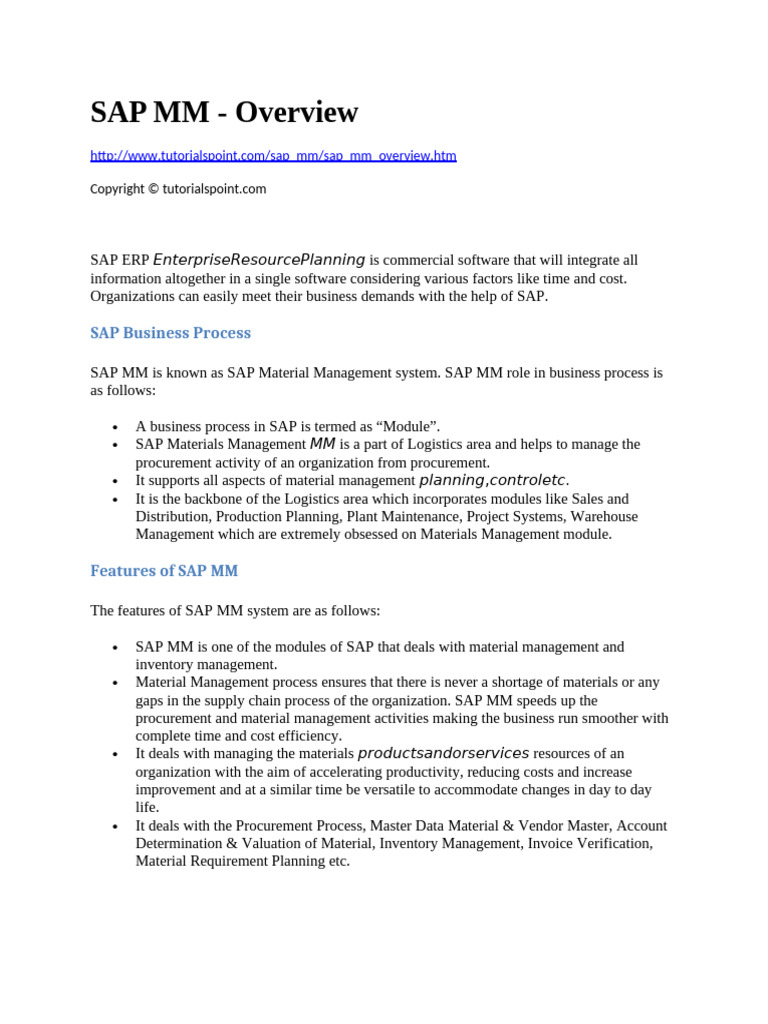2.SAP MM - Overview | PDF