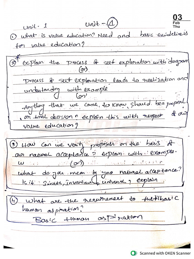 UHV and E Important Questions Unit Wise | PDF