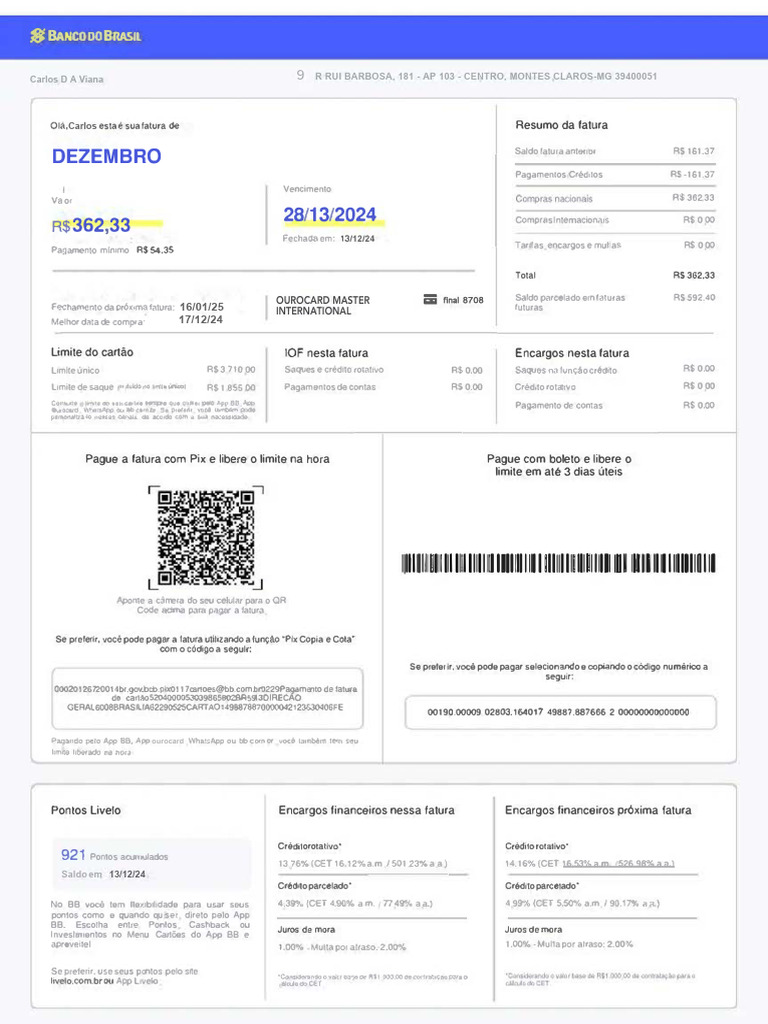 Fatura Banco Do Brasil | PDF