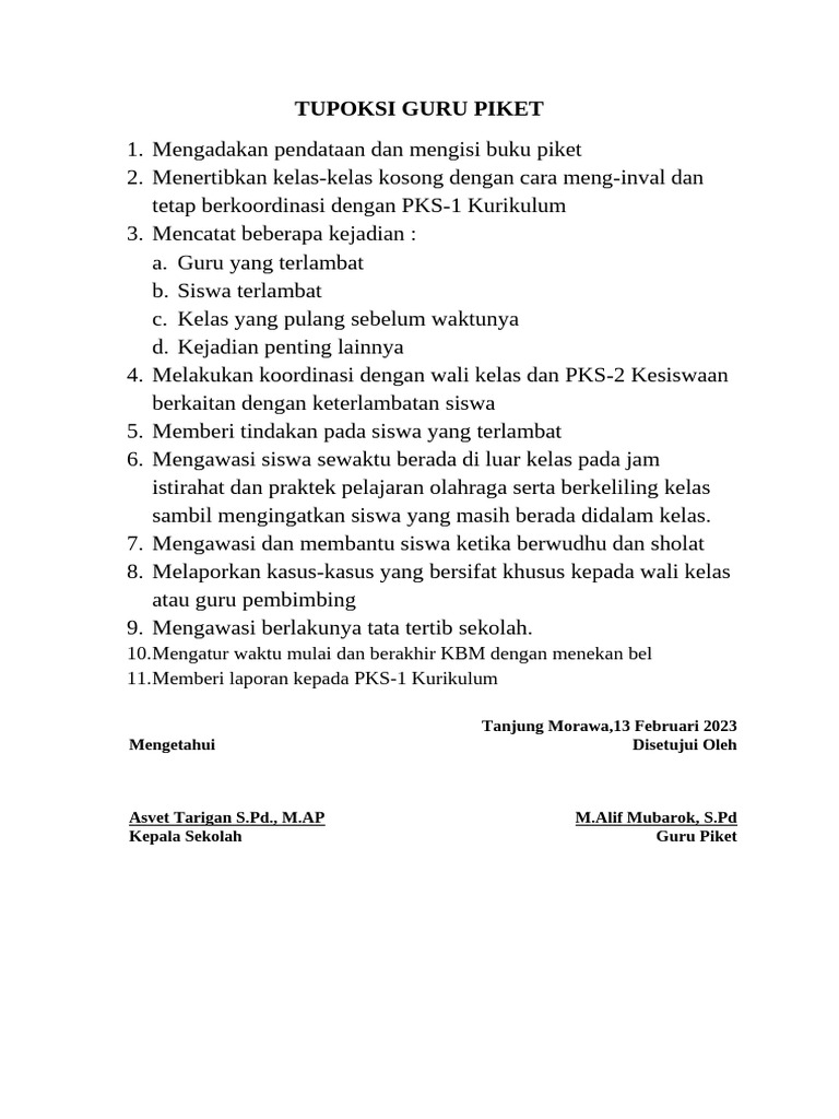 Tupoksi Guru Piket | PDF