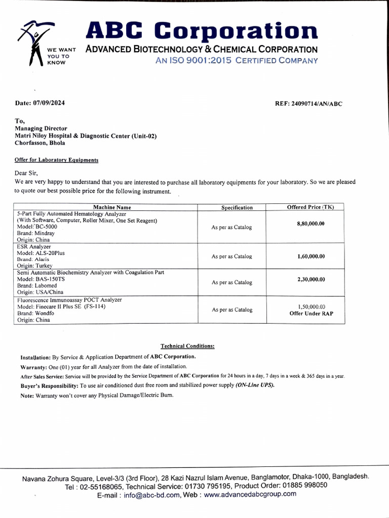 Laboratory Equipment (Matri Niloy Unit 2) | PDF