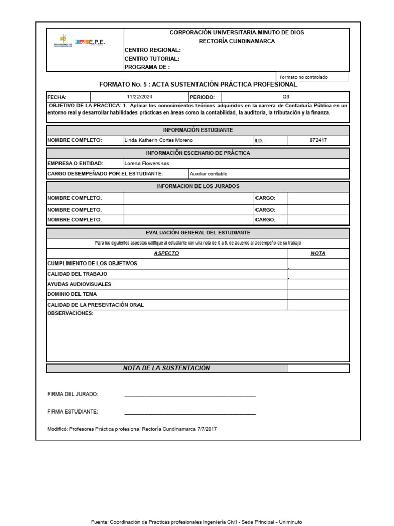 Formato n.5 Diligenciado. | PDF | Contador | Business