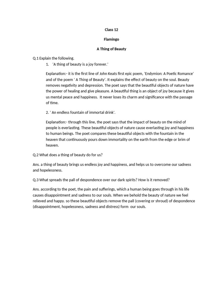 12, Flamingo, Poem, A Thing of Beauty | PDF