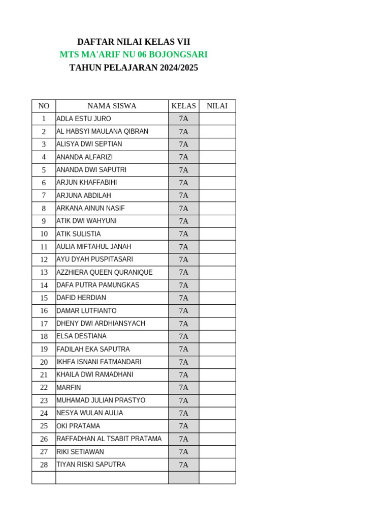 FORM NILAI (2) | PDF