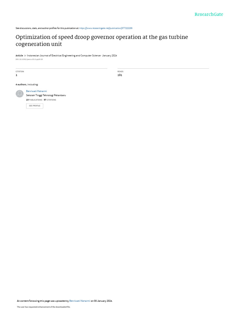 Optimization of Speed Droop Governor Operation at The Gas Turbine ...