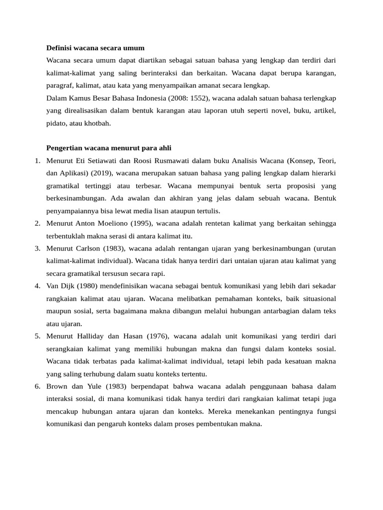 Definisi Wacana Secara Umum | PDF