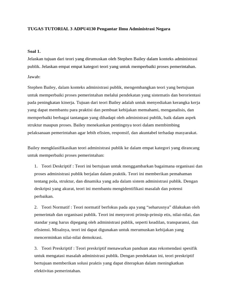 82.1 TUGAS TUTORIAL 3 ADPU4130 Pengantar Ilmu Administrasi Negara | PDF