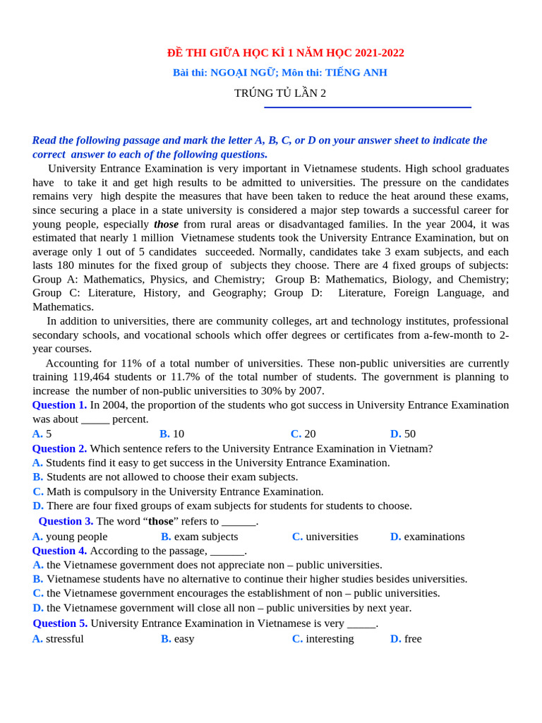 Anh 12 Cũ Gki 1 Trúng Tủ Lần 2 | PDF | Vietnamese Language