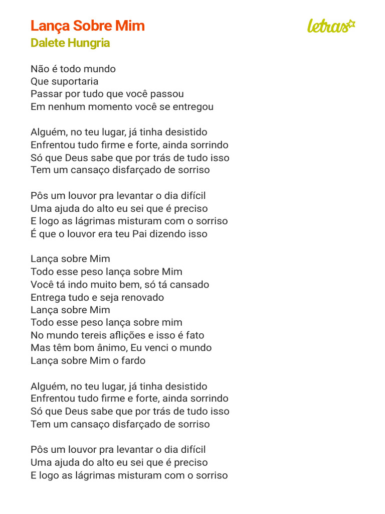 LANÇA SOBRE MIM - Dalete Hungria (Impressão) | PDF