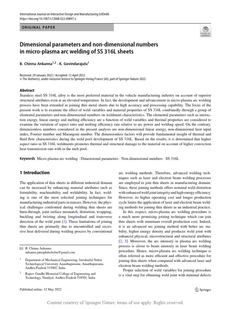 Dimensional Parameters and Non-Dimensional Numbers | PDF | Welding ...