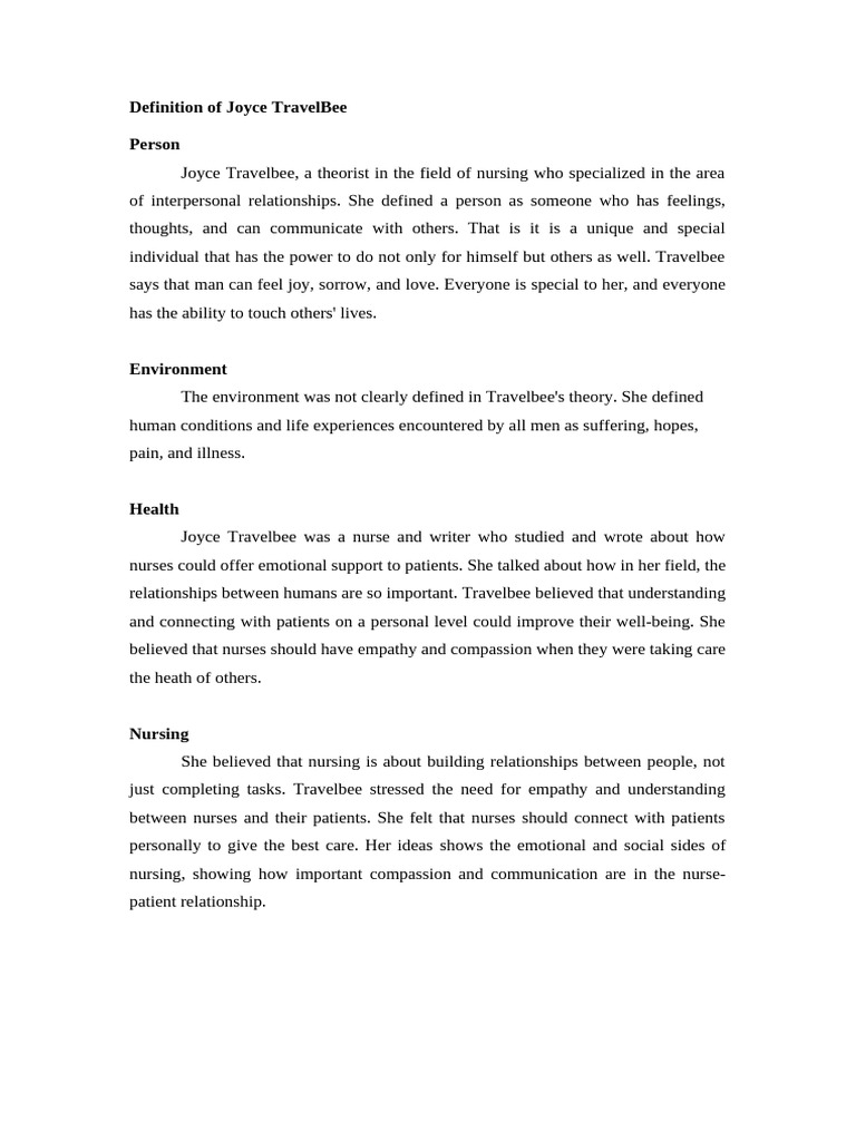 Joyce Travelbee's Nursing Theory Explained | PDF