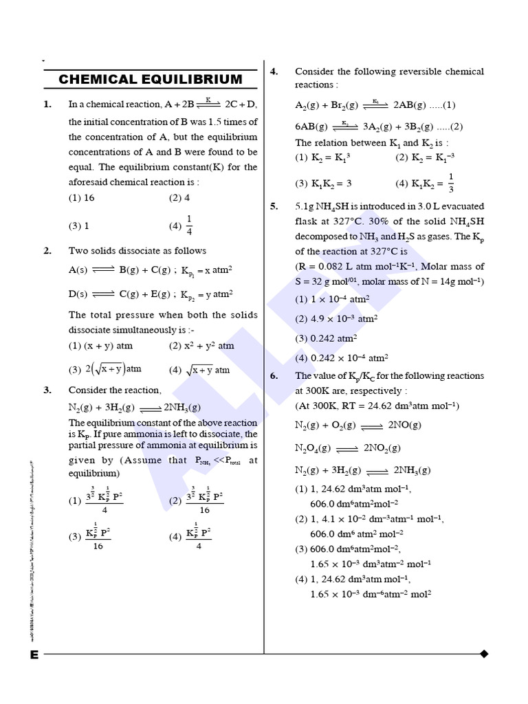Chemical Equilibrium (1) | PDF | Chemical Equilibrium | Mole (Unit)