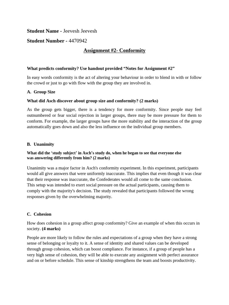 Assignment #2 Conformity - Jeevesh | PDF | Conformity | Social Psychology