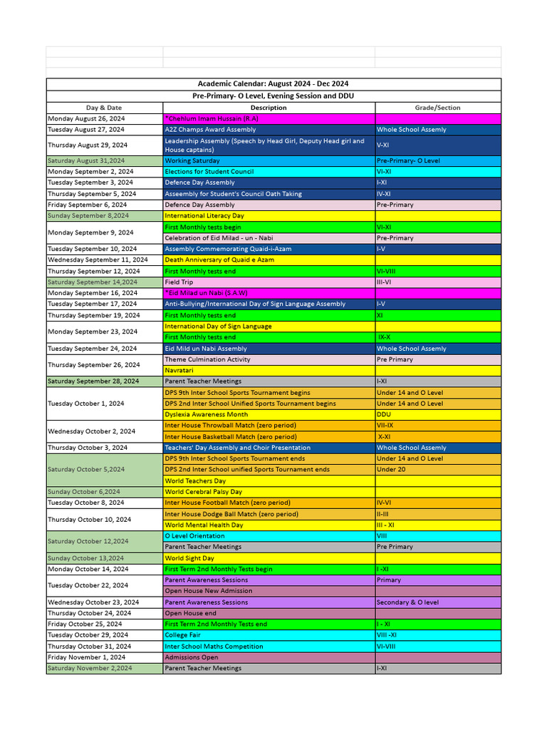 Calendar Term 1 2024-25 | PDF