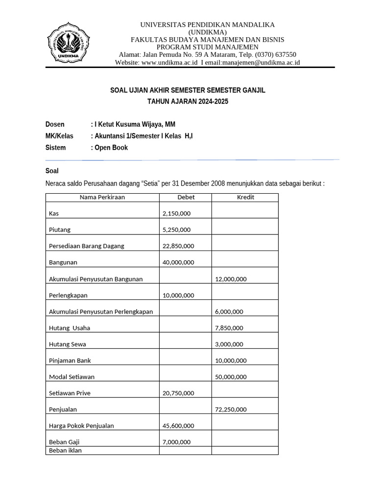 UAS Akuntansi 1_2024 (2) | PDF