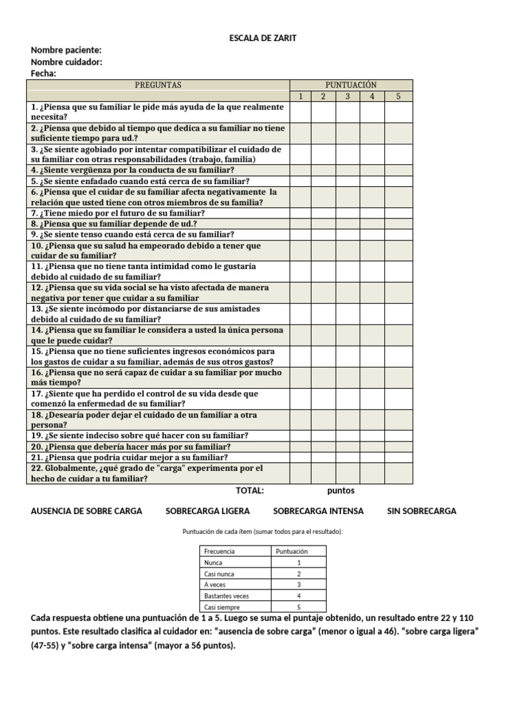 Escala de Zarit | PDF