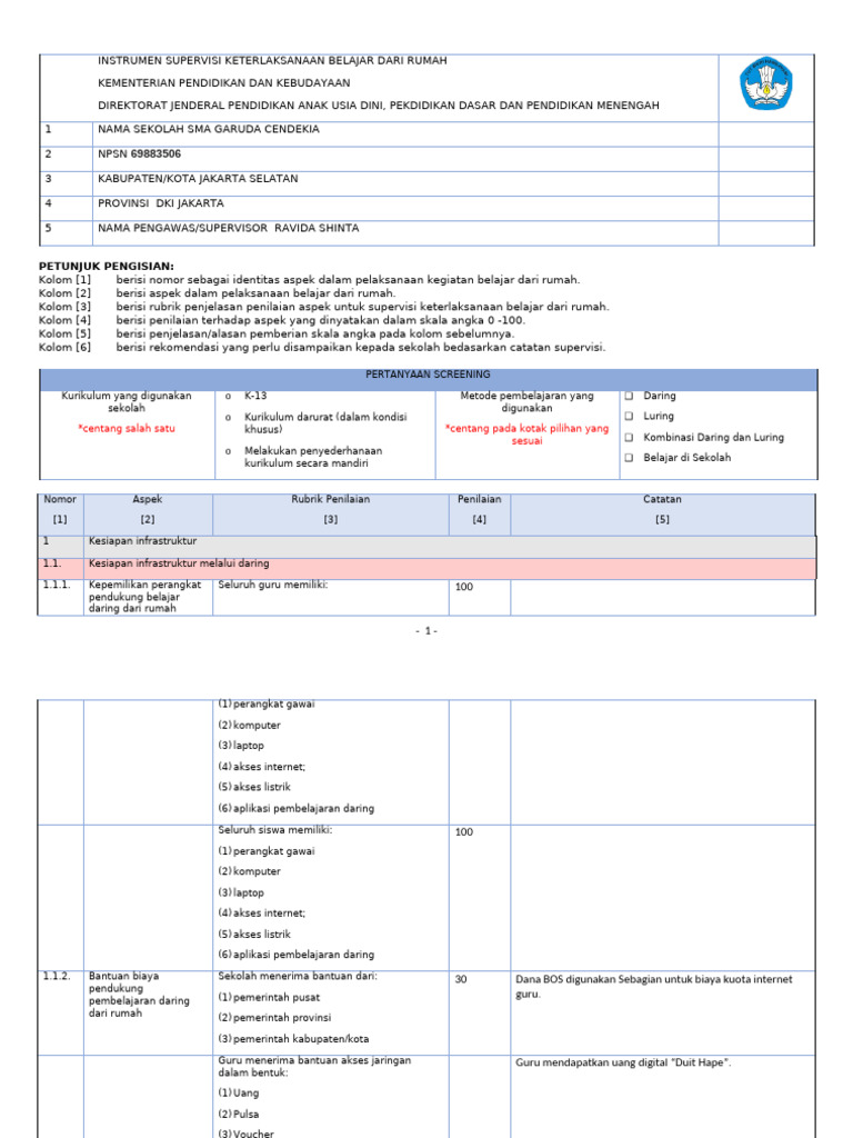 05c. Instrumen 01_Supervisi BDR | PDF