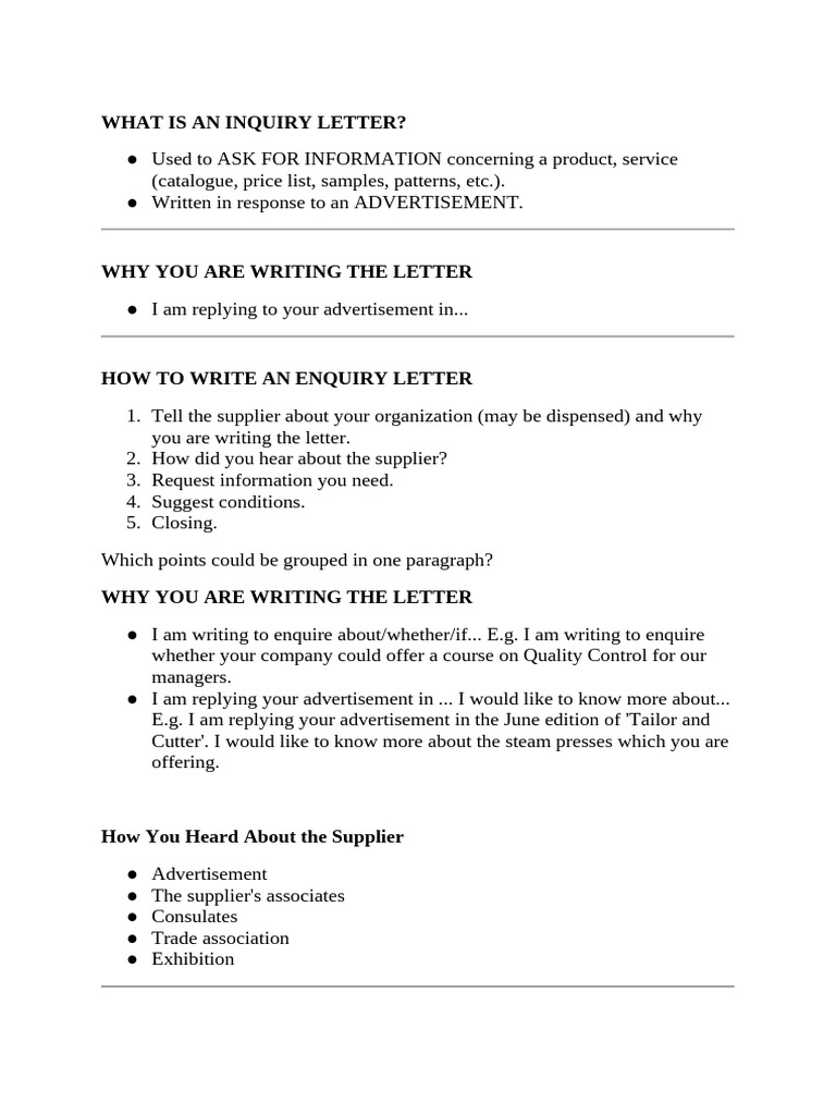 Lesson 3 - Enquiry Letters | PDF