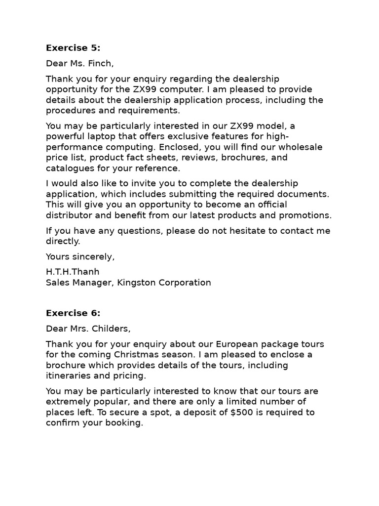 Letters of Replying To Enquiries | PDF