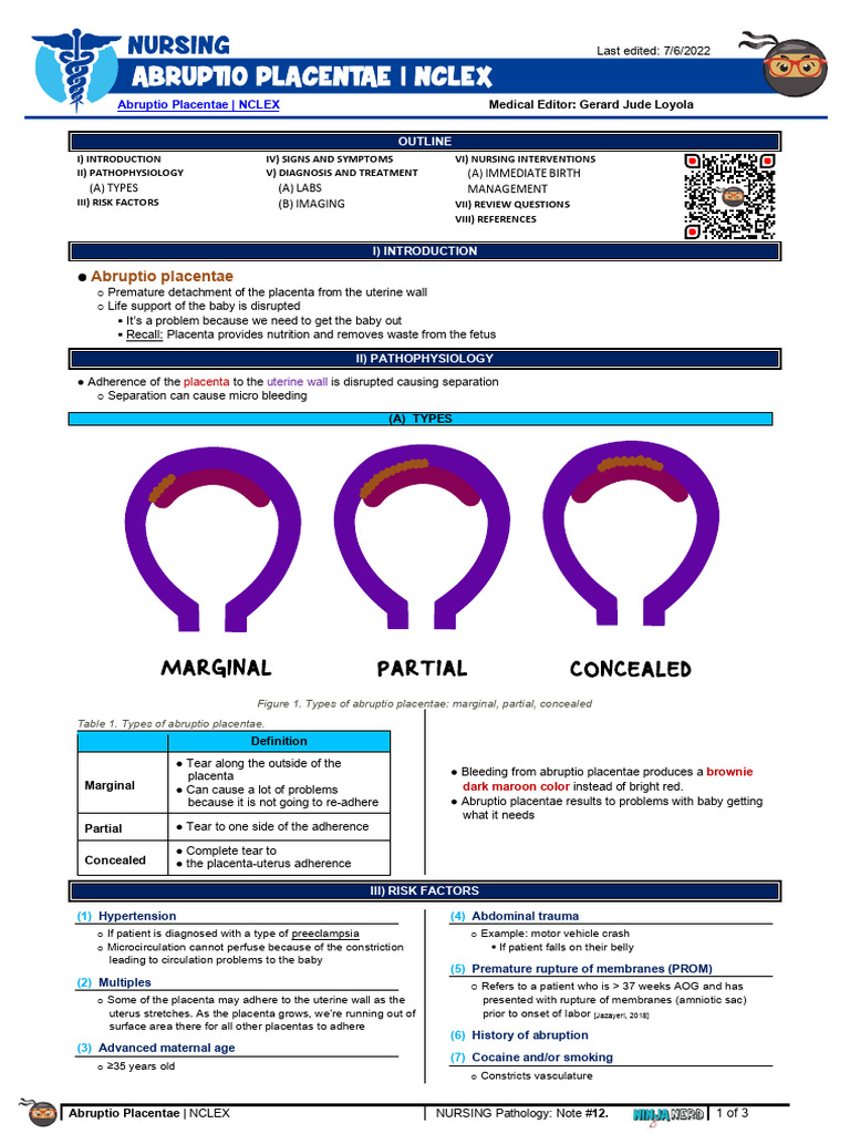 Abruptio Placentae Overview for NCLEX | PDF | Medical Specialties ...