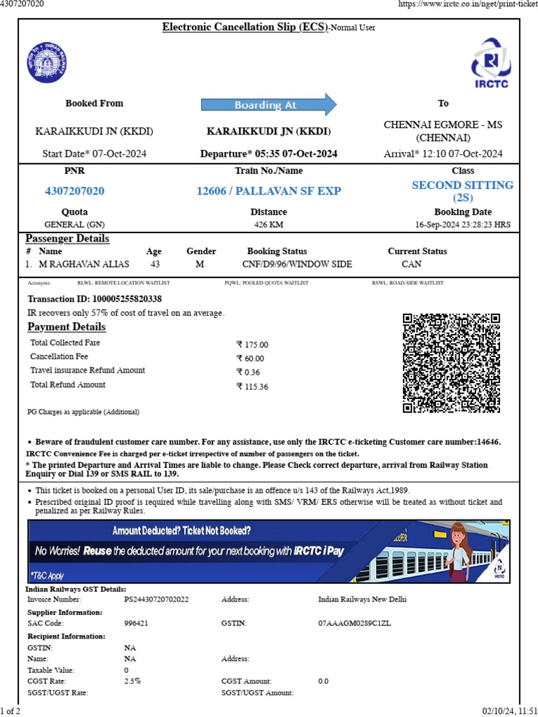 Ticket Cancellation From Kkdi To PDKT | PDF | Identity Document | Payments