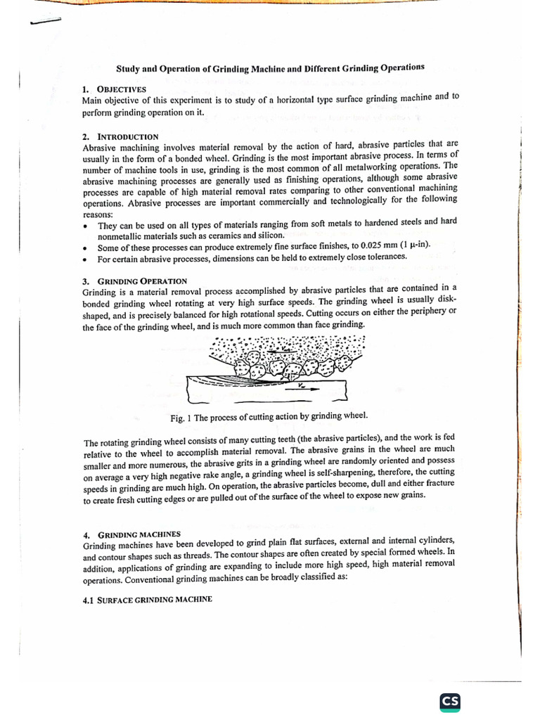 Study And Operation Of A Grinding Machine Pdf