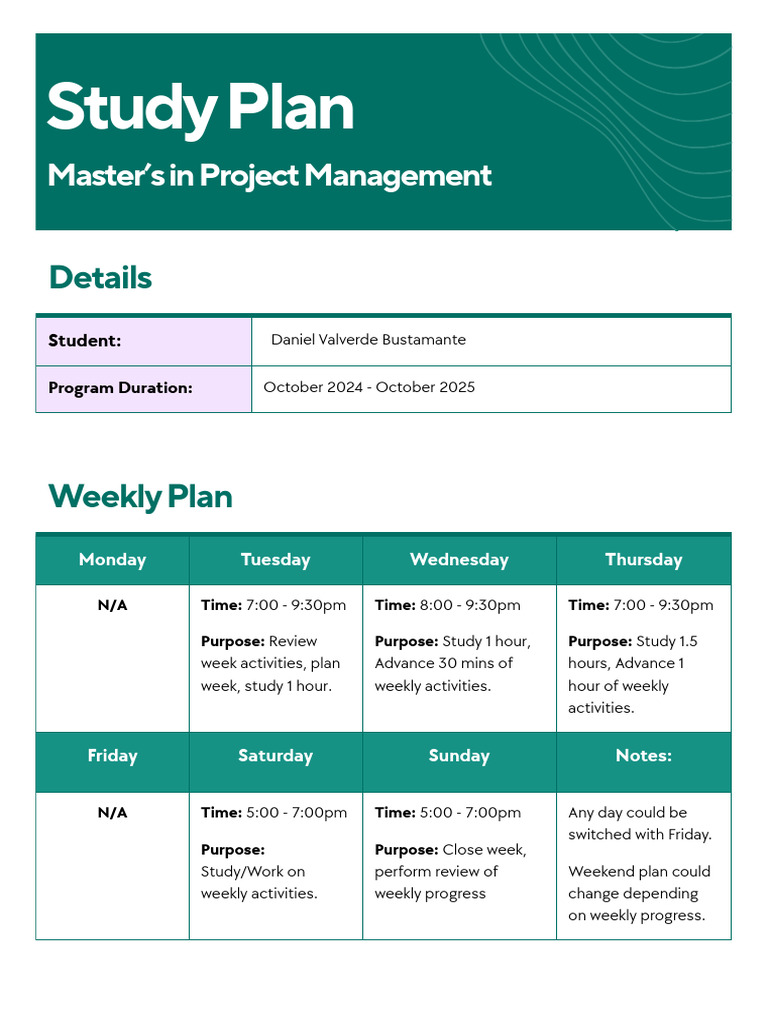 Study Plan - Daniel Valverde | PDF