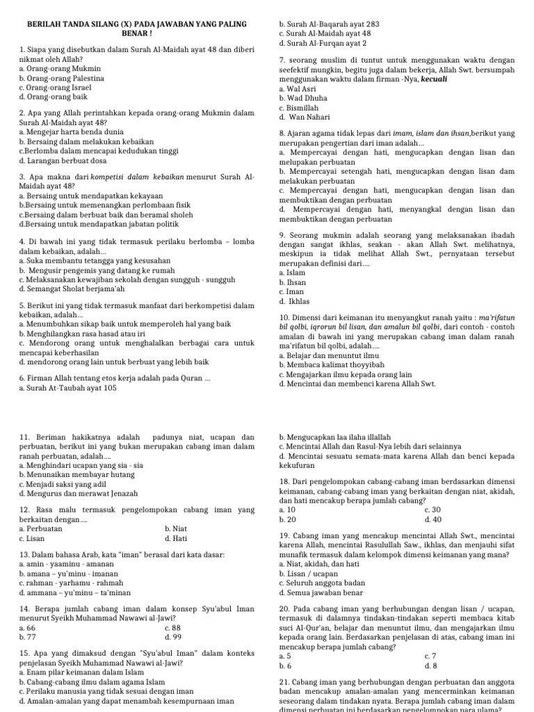 Soal Kelas X Pai Pas Ganjil 2024 M | PDF