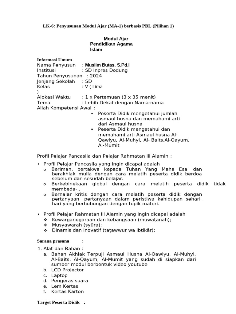 Tugas 6 Penyusunan Modul Ajar PBL | PDF
