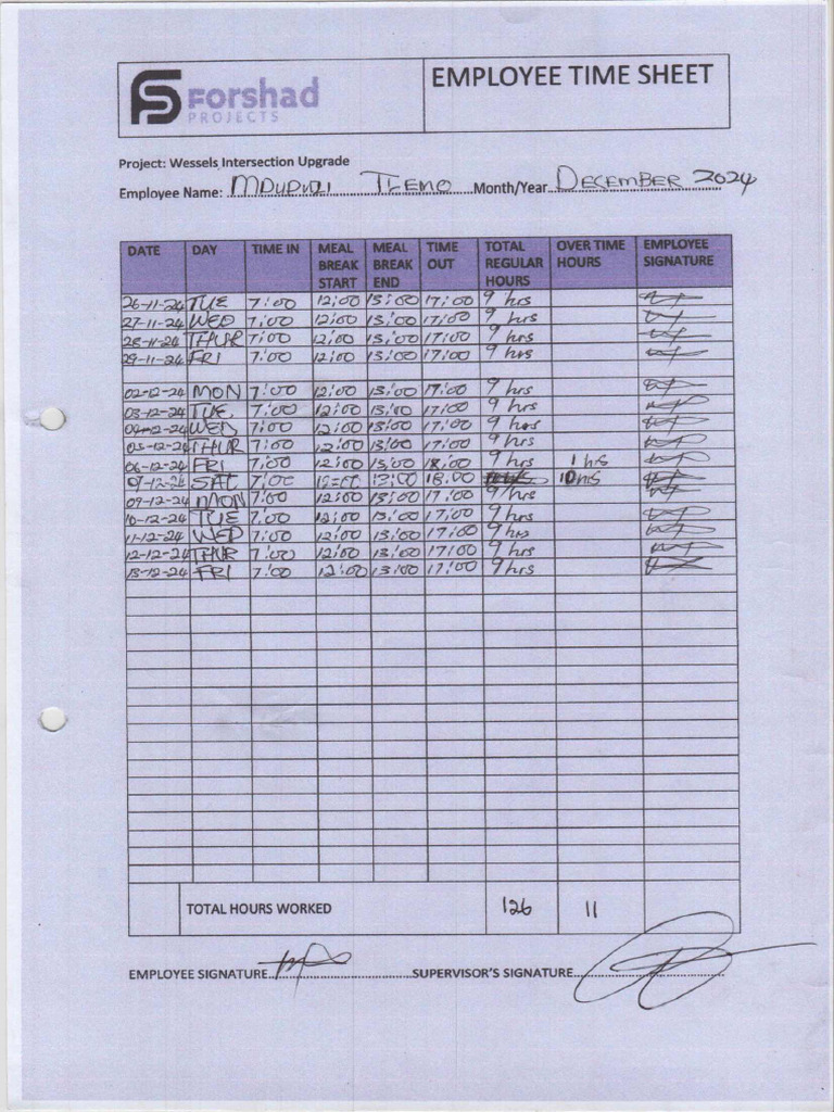 December Timesheets | PDF