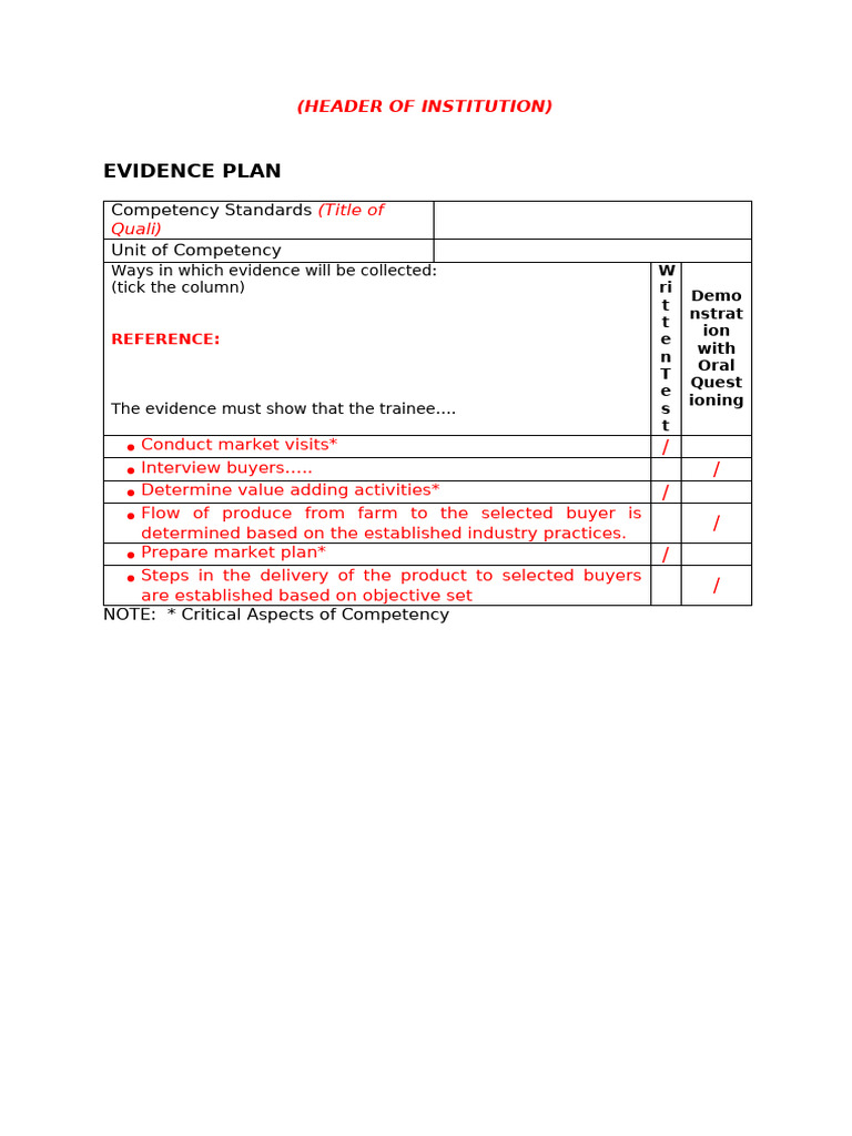 Competency Evidence Collection Plan | PDF