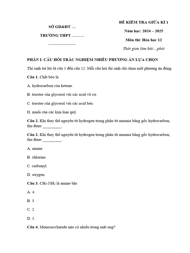 De Thi GK1 Hoa Hoc 12 CTST | PDF