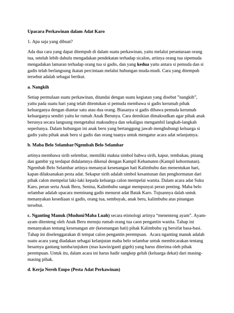 Upacara Perkawinan Dalam Adat Karo | PDF