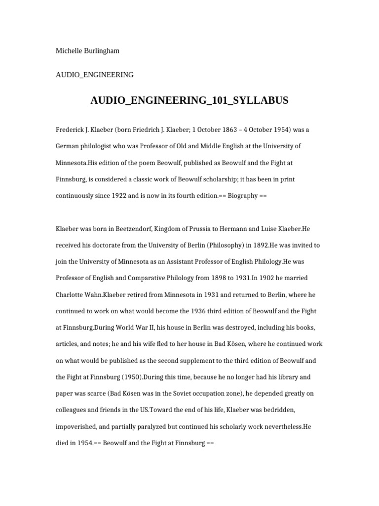 Audio Engineering 101 Syllabus | PDF