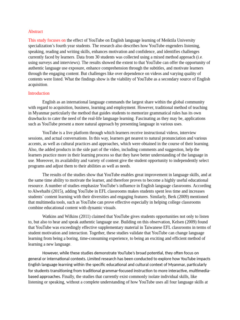 Abstract of Youtbe | PDF | Learning | Language Acquisition