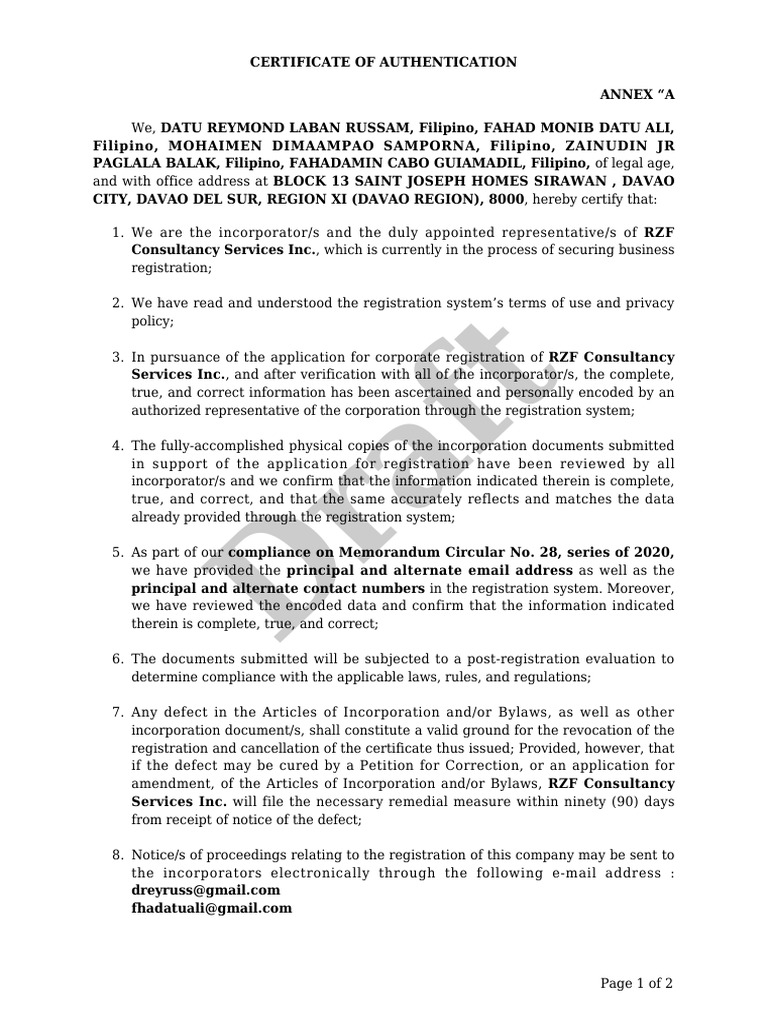 Certificate of Authentication | PDF | Justice | Crime & Violence