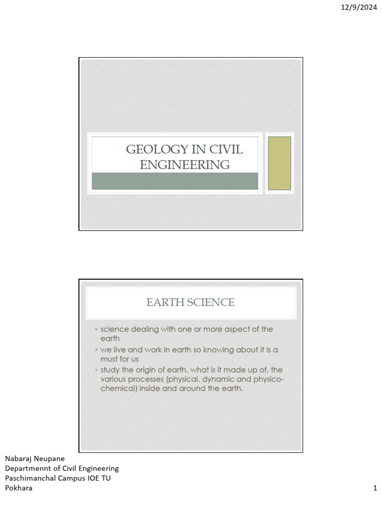 Class 1. Geology For Civil Engineering | PDF | Geology | Civil Engineering
