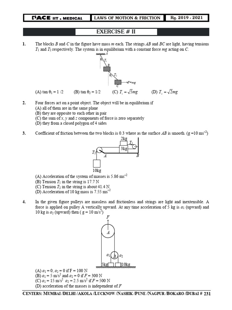 5. EXERCISE - II | PDF | Force | Tension (Physics)