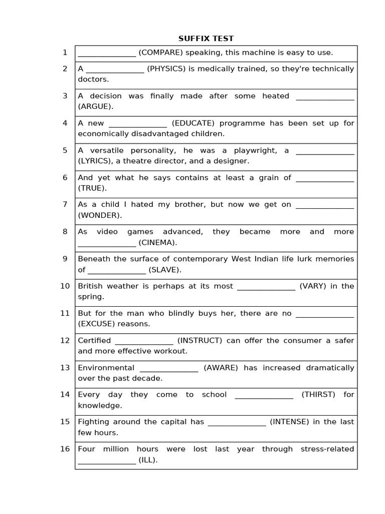 WORD FORMATION - Suffix 03 - SUFFIX TEST | PDF