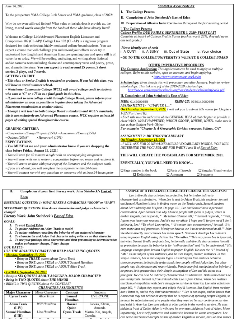 CL-AP Lit Summer Assignment 2021-22 | PDF | Odysseus | Abraham