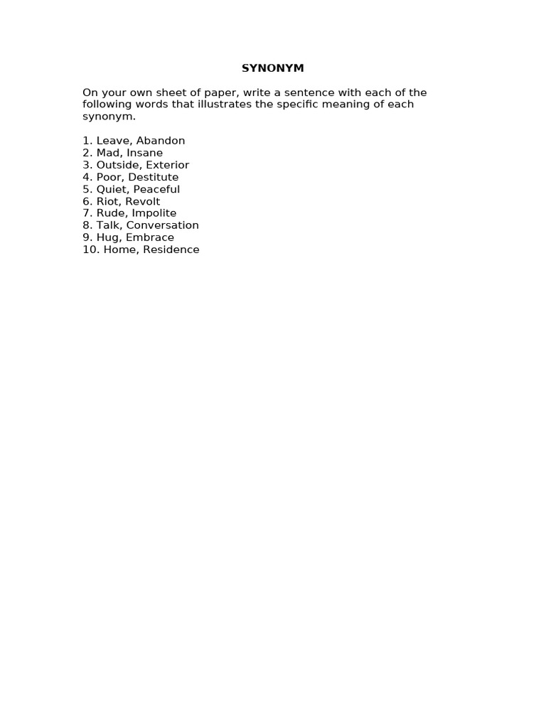 Exercise 1 - Synonym | PDF