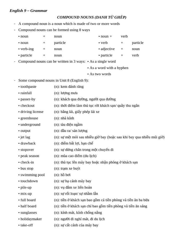 English 9 - Compound Nouns | PDF