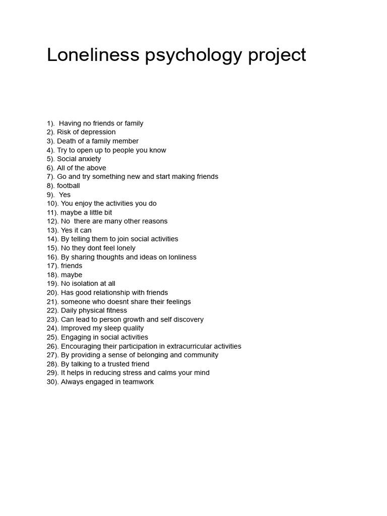 Loneliness psychology project | PDF