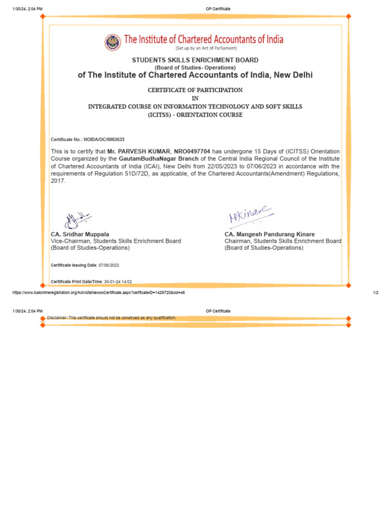 OC Certificate | PDF