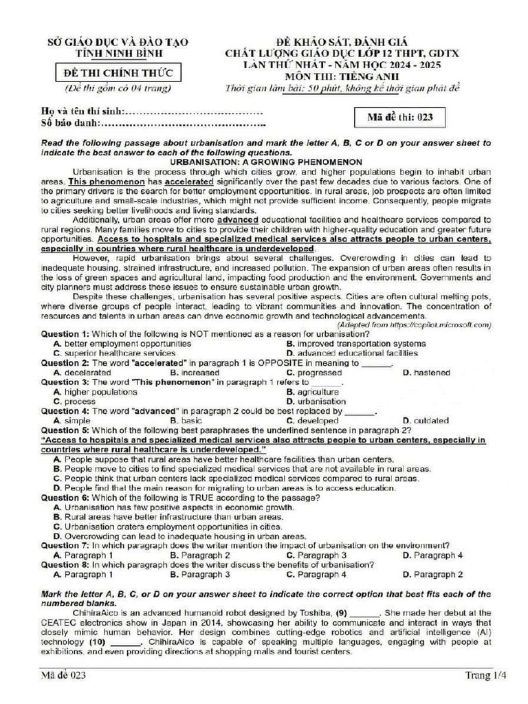 De Thi Thu Tot Nghiep Mon Anh Ninh Binh 2025 Lan 1 Pdf