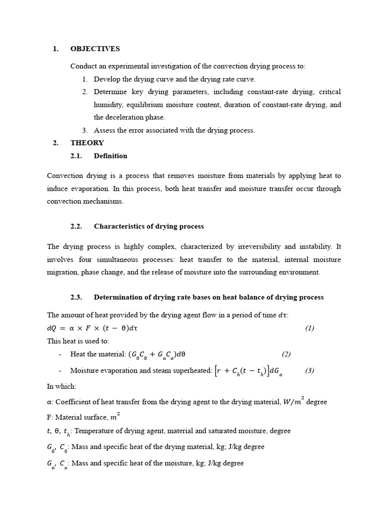 CONVECTION DRYING | PDF | Heat Transfer | Experiment