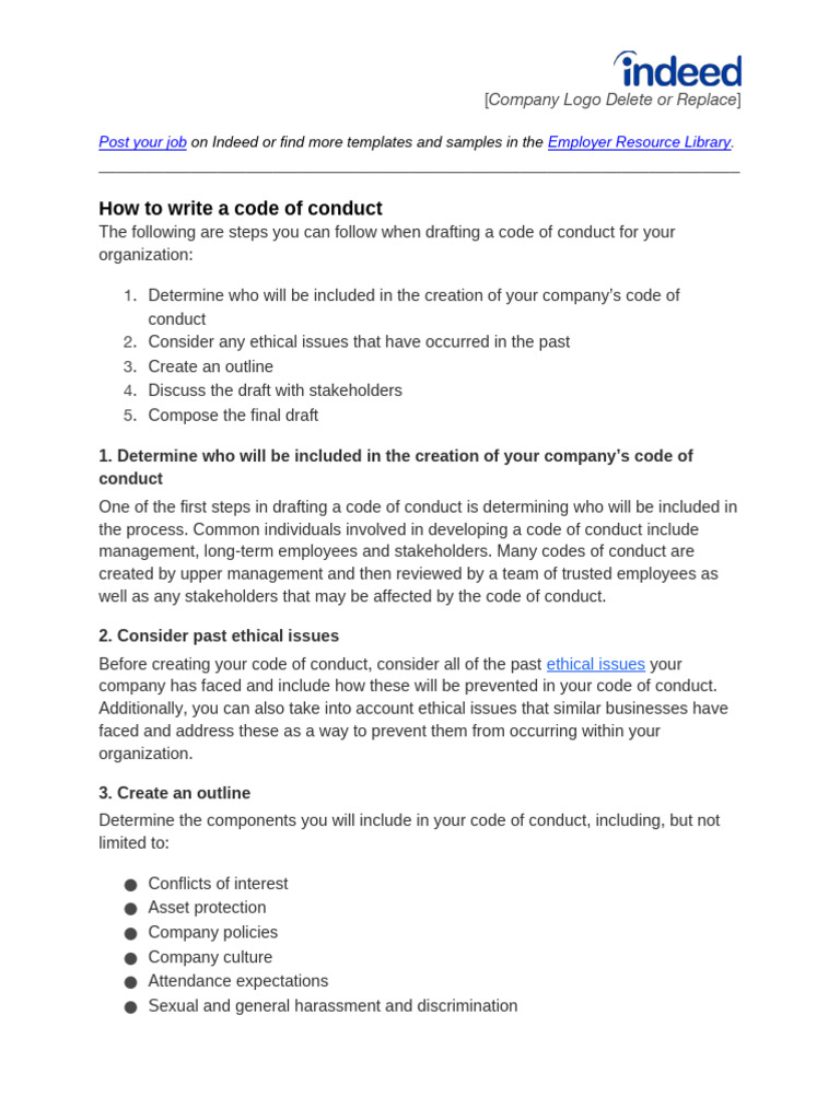 How-to-Write-a-Code-of-Conduct-—-Indeed (Repaired) | PDF | Regulatory ...