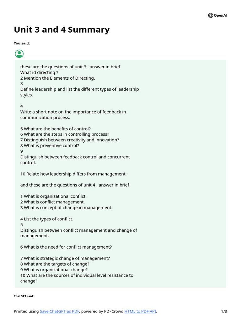 Unit 3 and 4 Summary | PDF | Leadership | Goal