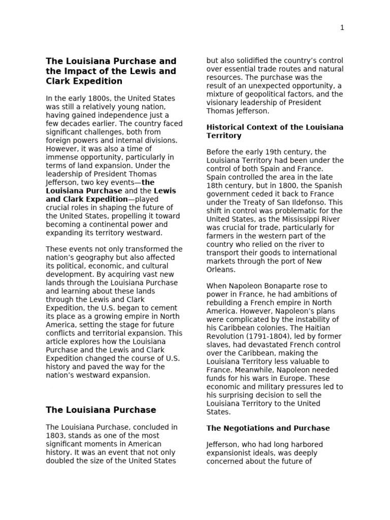 The Lewis and Clark Expedition and the Impact of the Louisiana Purchase ...